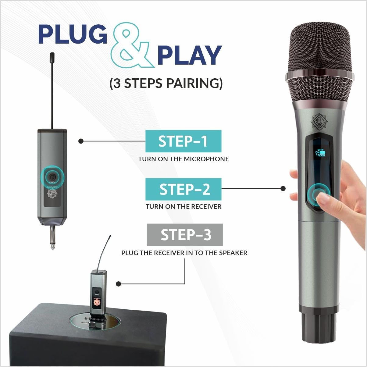 DIGIMORE D-340 Wireless Microphone Only for Mic Input, UHF Metal/ABS ...