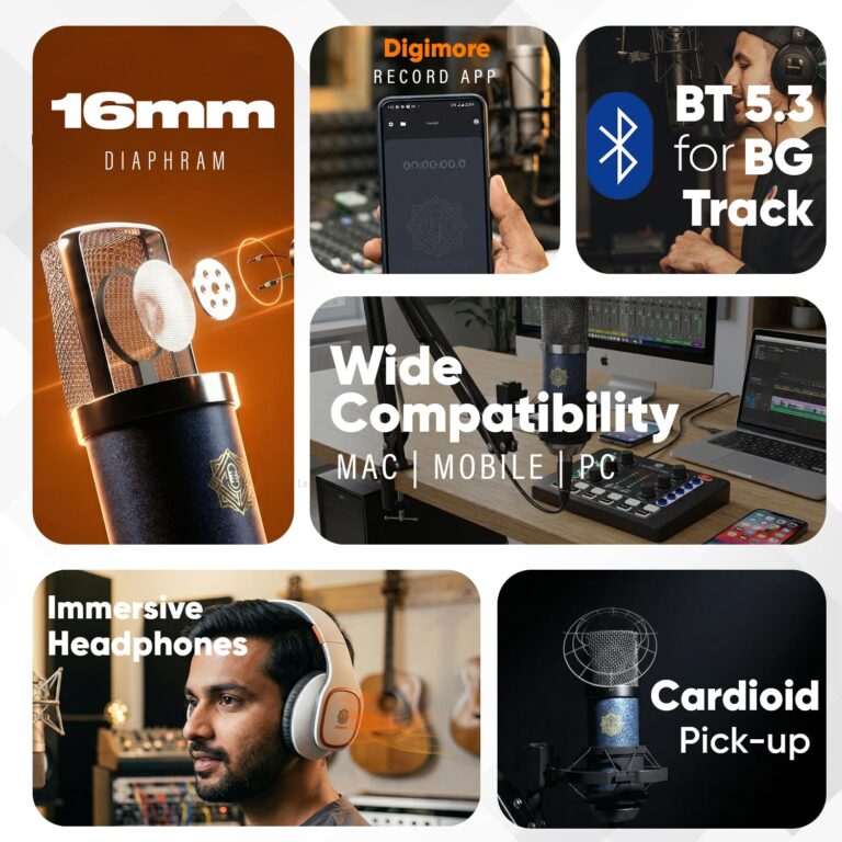 Digimore D-440 Condenser Mic Kit w Headphone, Sound Card for Recording ...